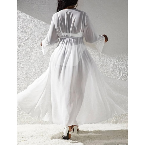 Swim | New White Long Lace Bathing Suit Swimsuit Tie Flowy Maxi Cover ...